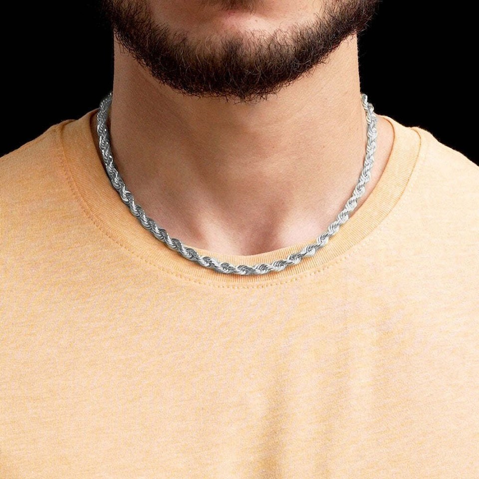 Solid 925 Sterling Silver Italian Rope Chain Mens Necklace 6.5mm ...