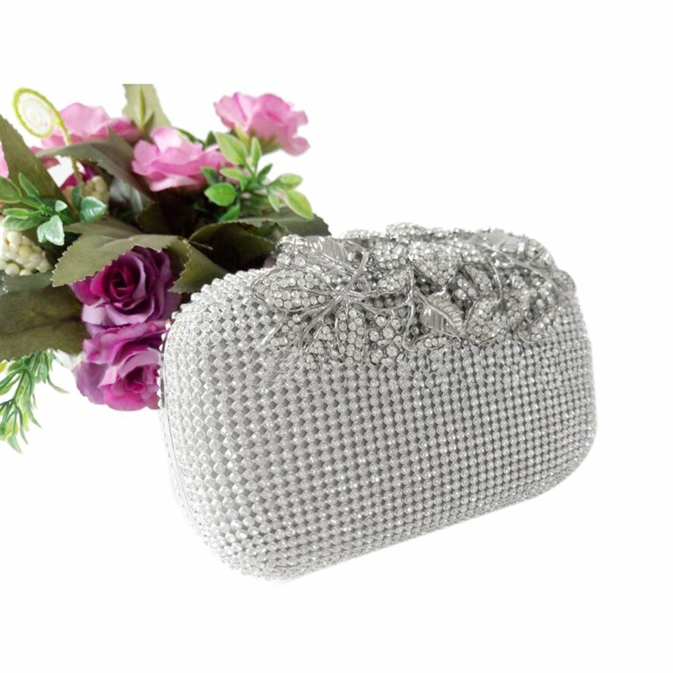 Unique Clasp Silver Crystal Diamond Evening bag Clutch Purse Party ...