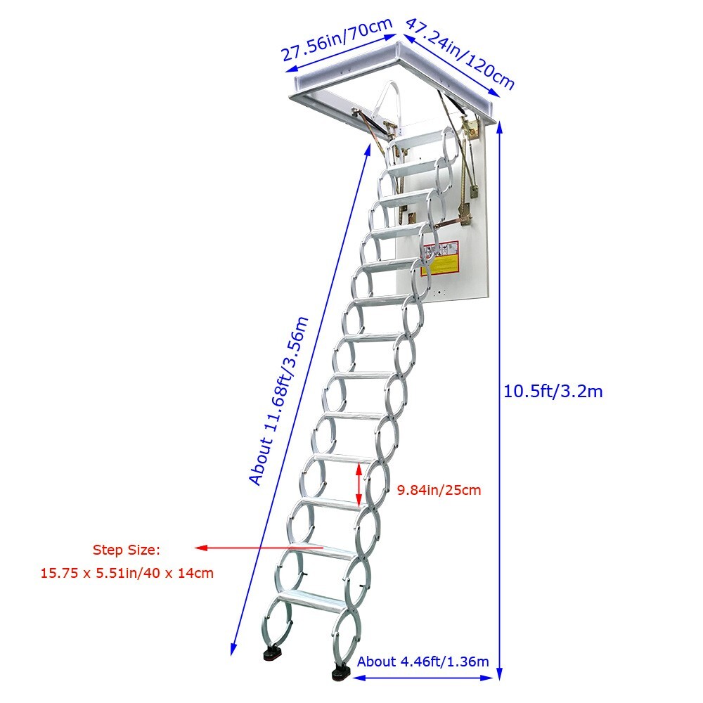 10.5ft Attic Ceiling Ladder 27.5 x 47 in Foldable Stairs Carbon Steel ...