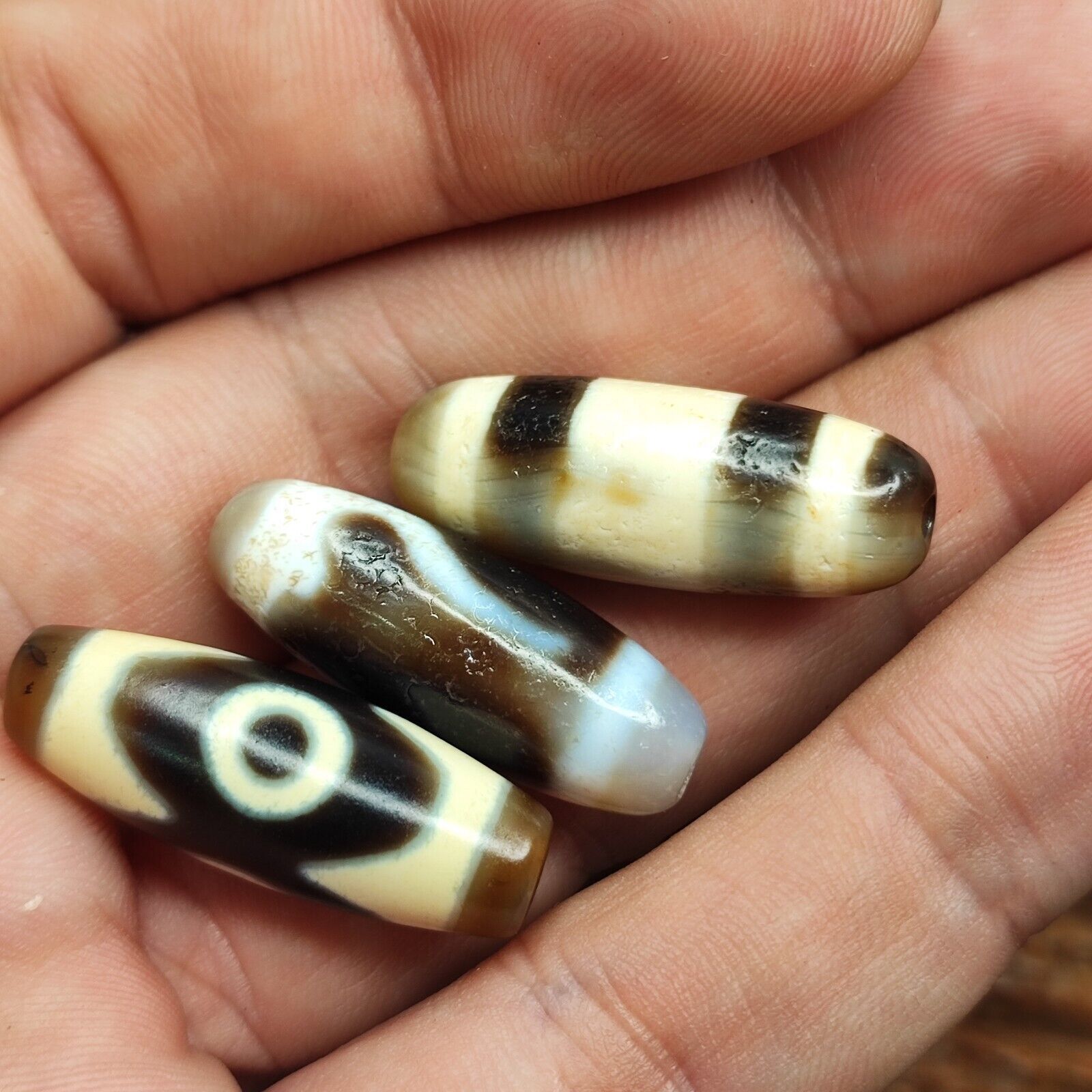 Lot 3 Powerful Unique patterns Antique Tibetan Agate Dzi Bead Amulet ...