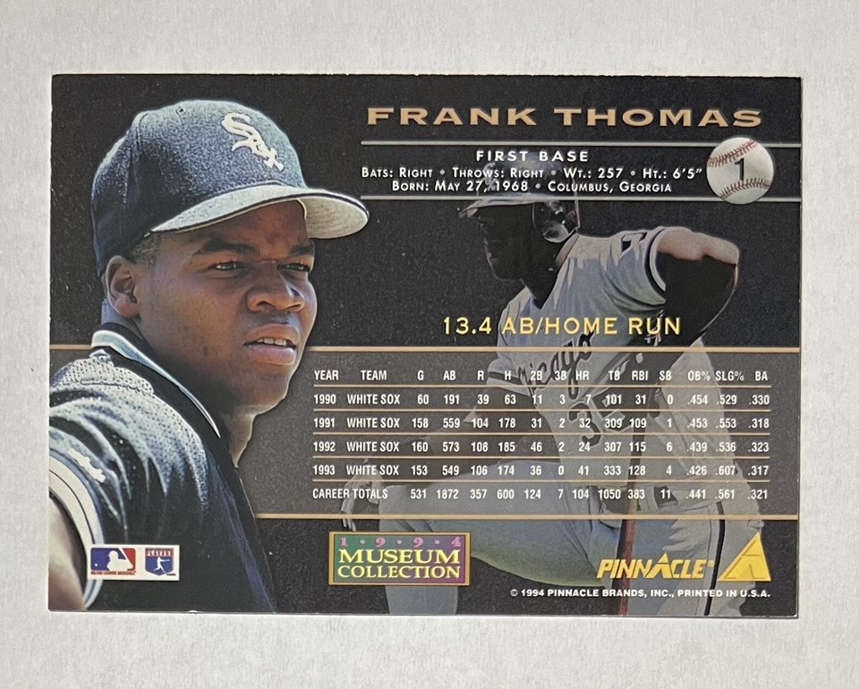 Frank Thomas 1994 Pinnacle MUSEUM COLLECTION Card #1 | eBay