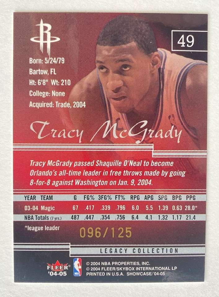 2004-05 Fleer Showcase Legacy Collection /125 Tracy McGrady #49 HOF | eBay
