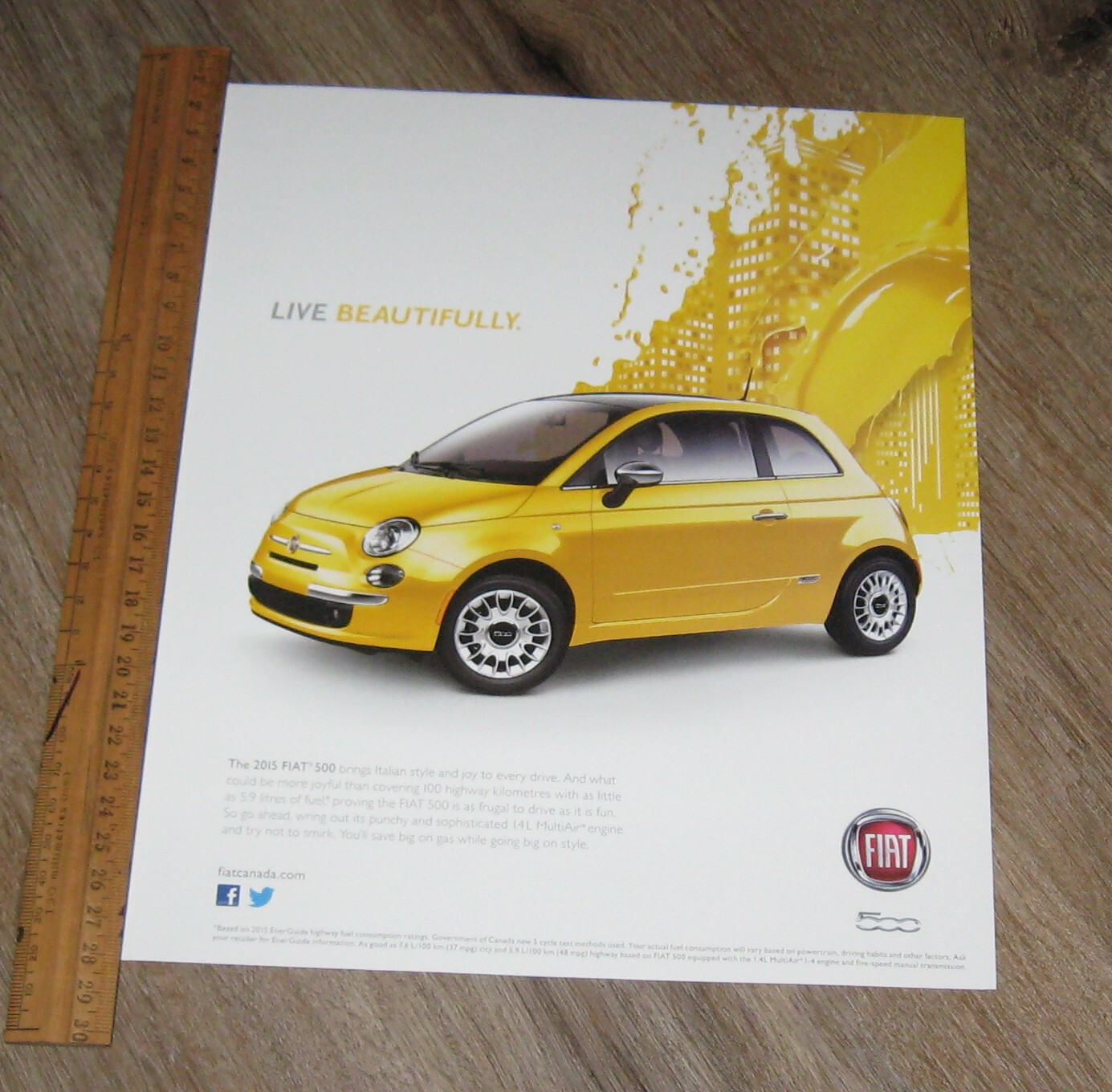 FIAT Car AD 2015 500 original ONE magazine page advertisement | eBay
