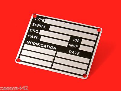 Aircraft / Engine - DATA TAG - OEM FACTORY Airplane Placard - NEW Old ...