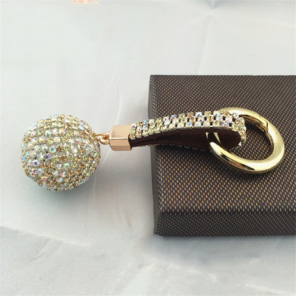 Shiny Charms Crystal Ball Keychain Phone Bag Car Leather Strap Pendent ...
