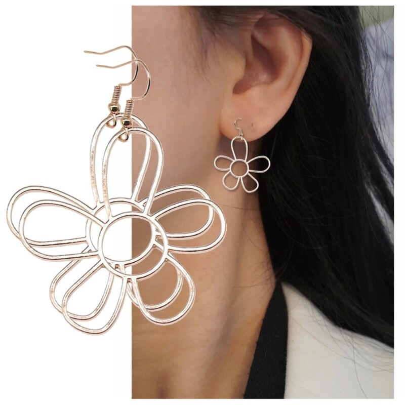 Exaggerated Flower Earring Hip Hop Irregular Dangle Earring Hollow Flower Stud | eBay