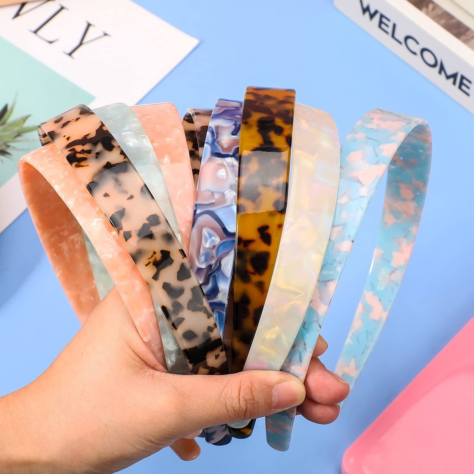 3 Colors Tortoise Shell Headband Set Wide Acetate Resin Skinny Thin ...