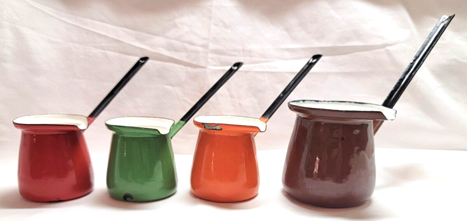 4 Enamelware Metal Butter Syrup Wax Ladles Colorful Yugoslavia MCM Vtg ...