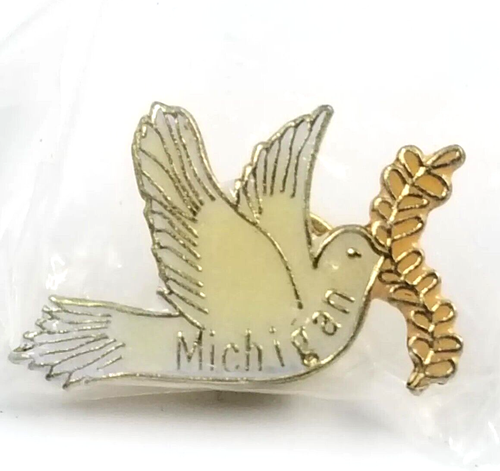 VTG Michigan Dove With The Olive Branch Peace Symbol Bird Enamel Pin ...