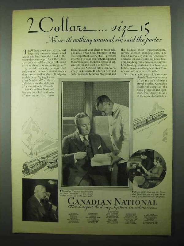 1931 Canadian National Railroad Ad - 2 Collars Size 15 | eBay
