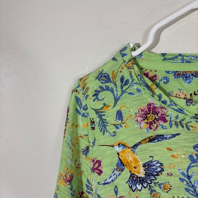 Sundance Shirt Womens Large Green Bird Floral Print Long Sleeve 100% ...