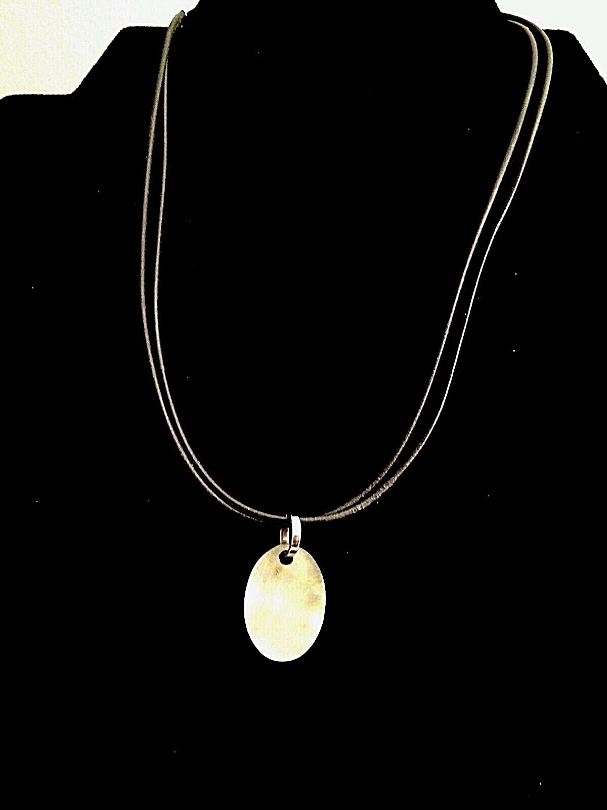 USA Baroni Designs Sterling/Leather Corded 17" Necklace With Oval MOP 1 ...