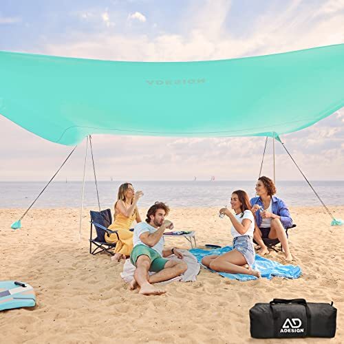Windproof Beach Tent Sun Shelter with 8 Sandbags, Wind Resistant Large ...