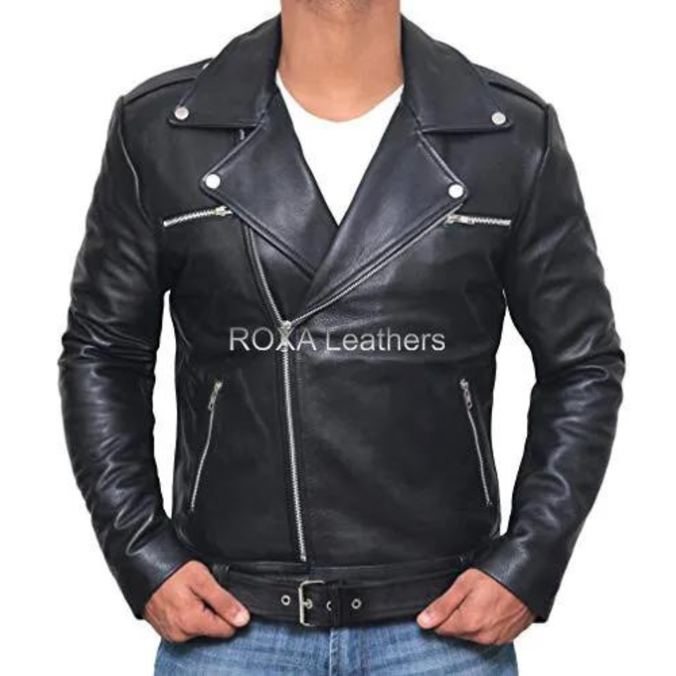 Negan Brando Biker Black PU Leather Jacket Motorcycle for Men | eBay