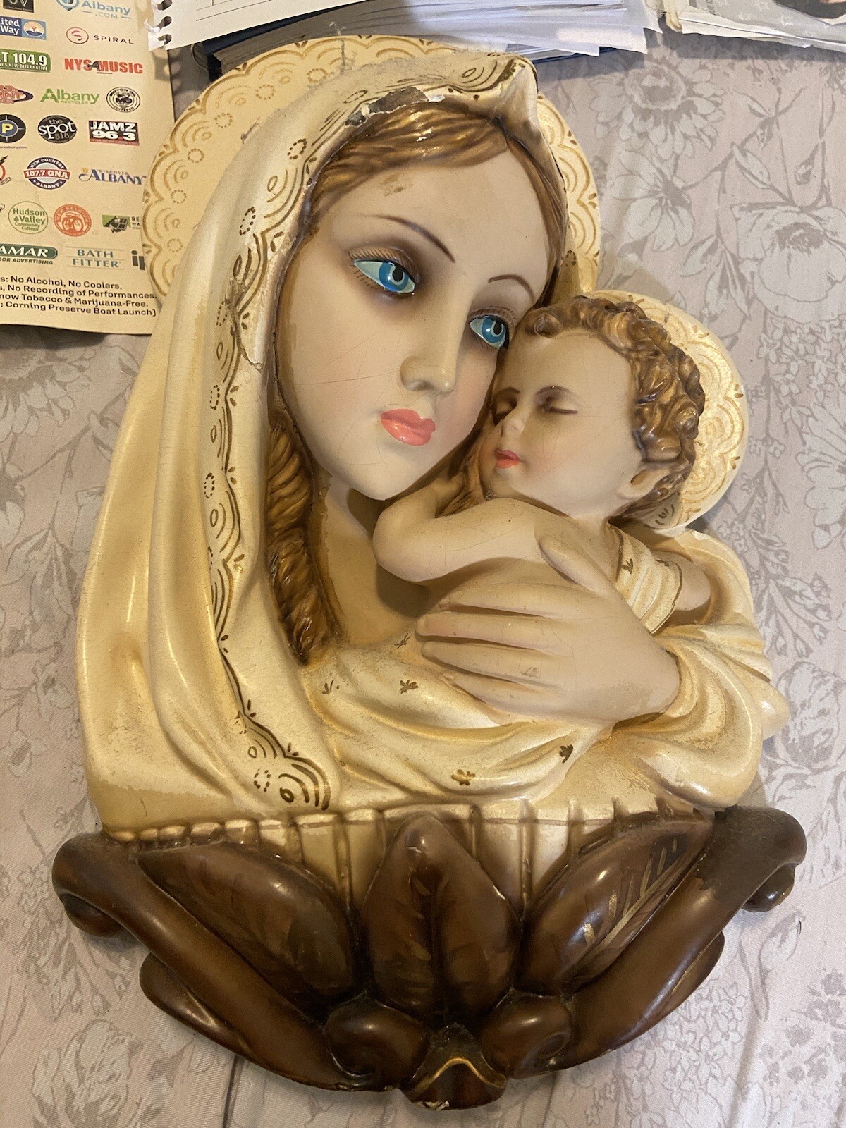 Antique religious statues chalkware Blessed Mother And Infant Jesus | eBay