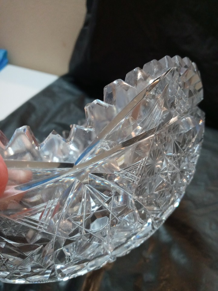 Vtg American Cut Glass Bowl Pattern Star Button Quilted Saw Tooth ...