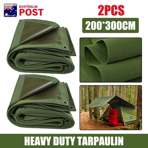 2PCS Canvas Tarpaulin Tarp Army Heavy Duty Camping Sun Blocked ...