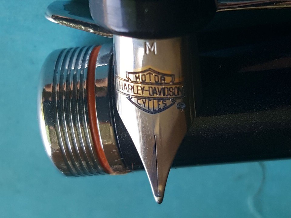 VTG.HARLEY DAVIDSON BLACK & SILVER ORANGE TRIM FOUNTAIN PEN M FRANCE ...