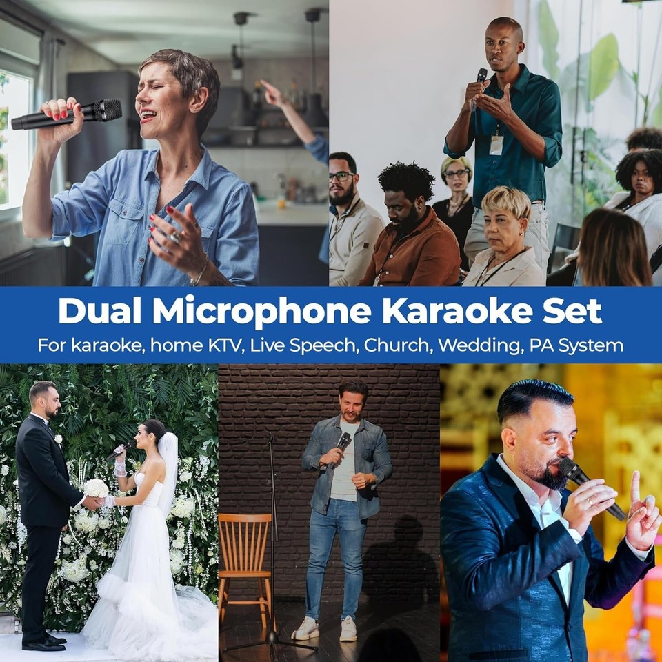 Wireless Microphones Dual Channel Metal Professional UHF Cordless ...