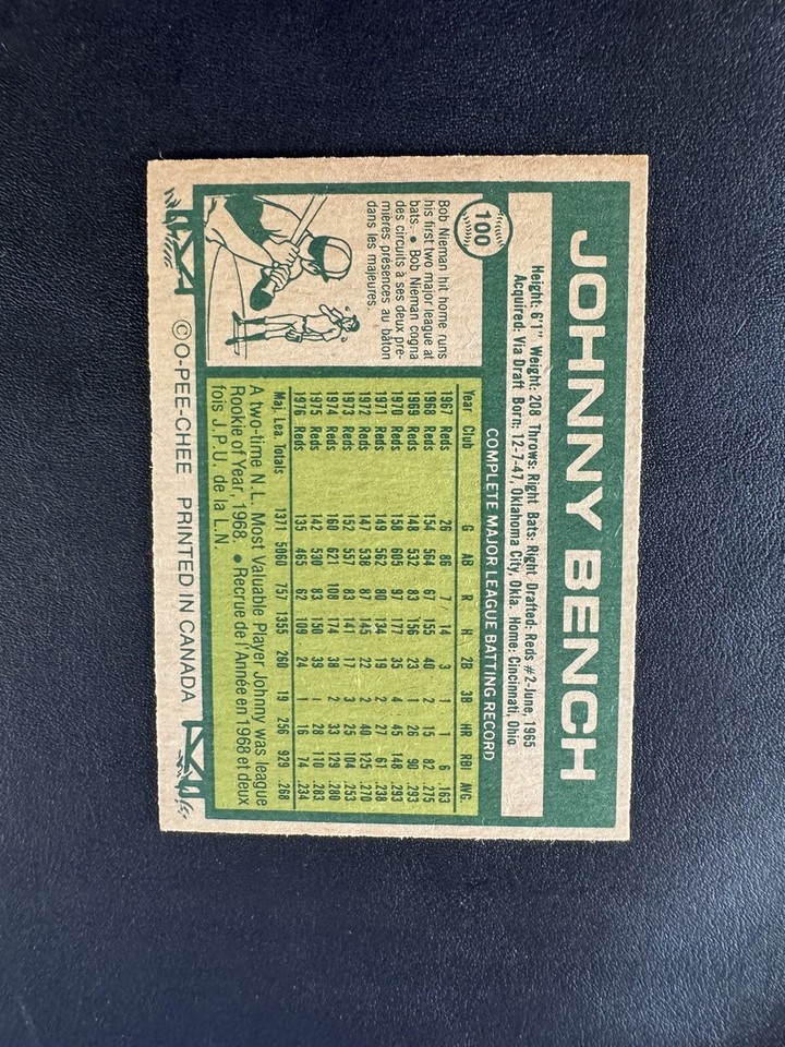 1977 O-PEE-CHEE #100 JOHNNY BENCH HOF CIN REDS—SHARP💥*** (tgcs) | eBay