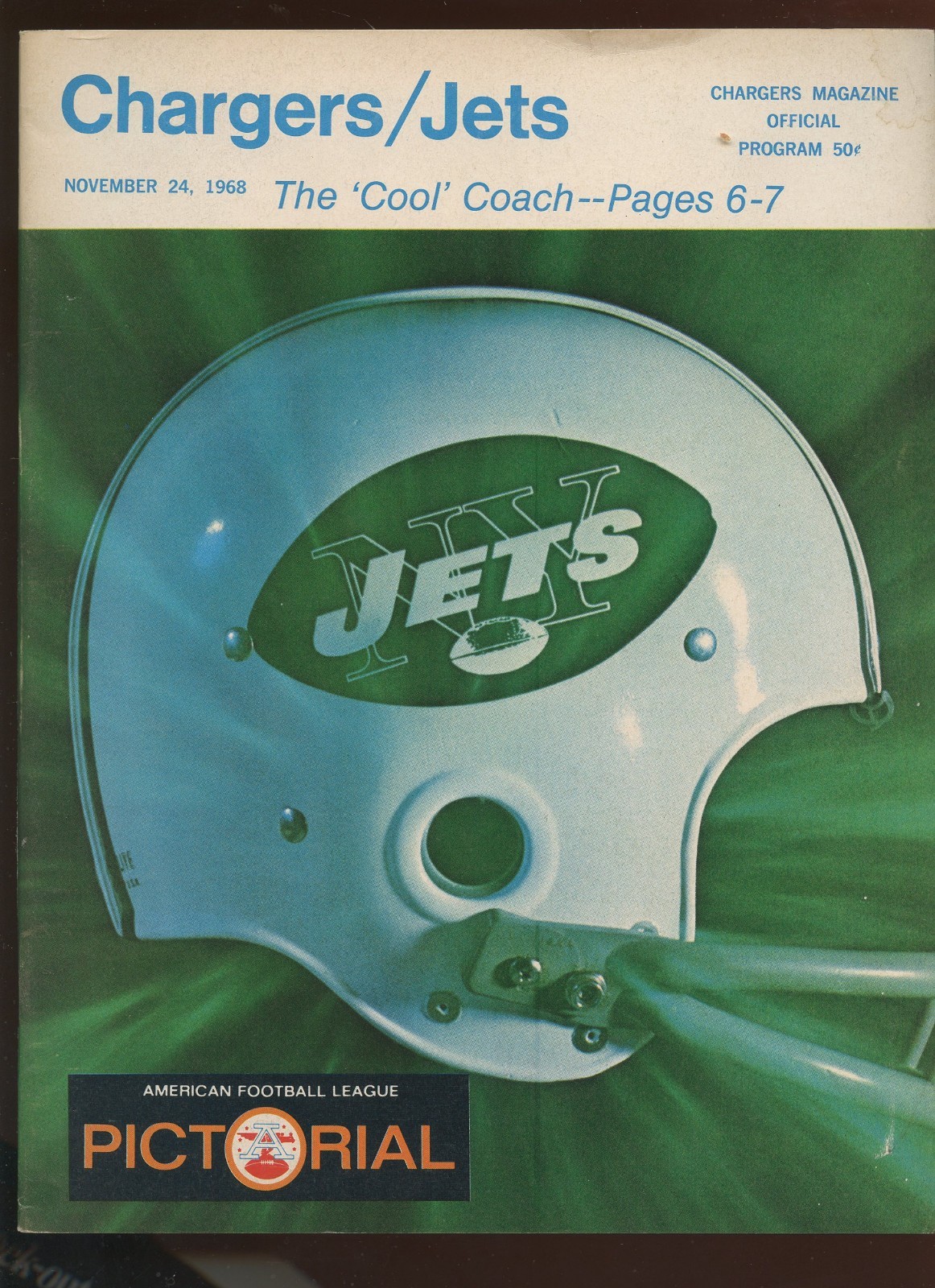 November 24 1968 AFL Program New York Jets at San Diego Chargers EX+ | eBay