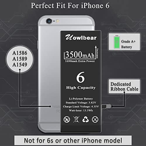 Uowlbear Replacement Battery for iPhone 6 A1586 A1589 A1549 With Tools ...