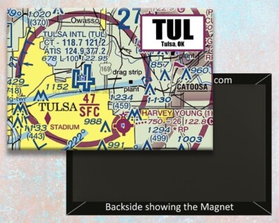 TUL Tulsa Airport Sectional Map Handmade 3.25" x 2.25" Fridge Magnet ...