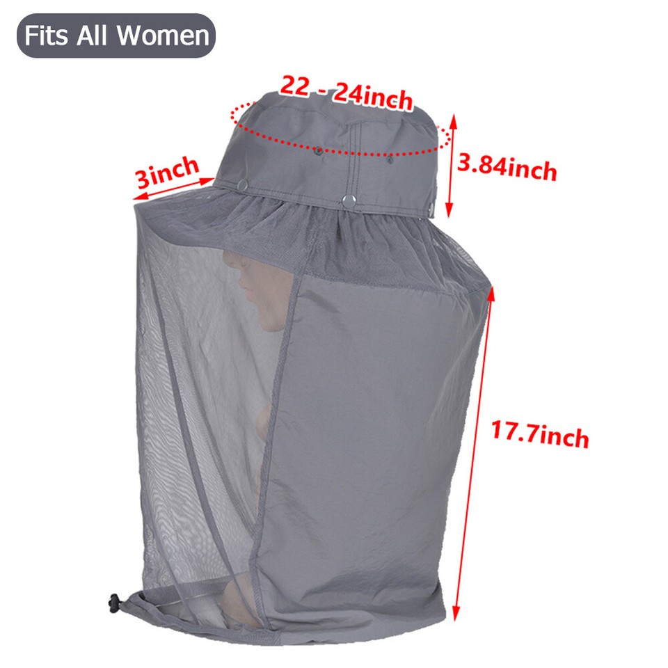 Mosquito Head Net Hat Sun Protection Bug Bucket Fishing Hiking Safari ...