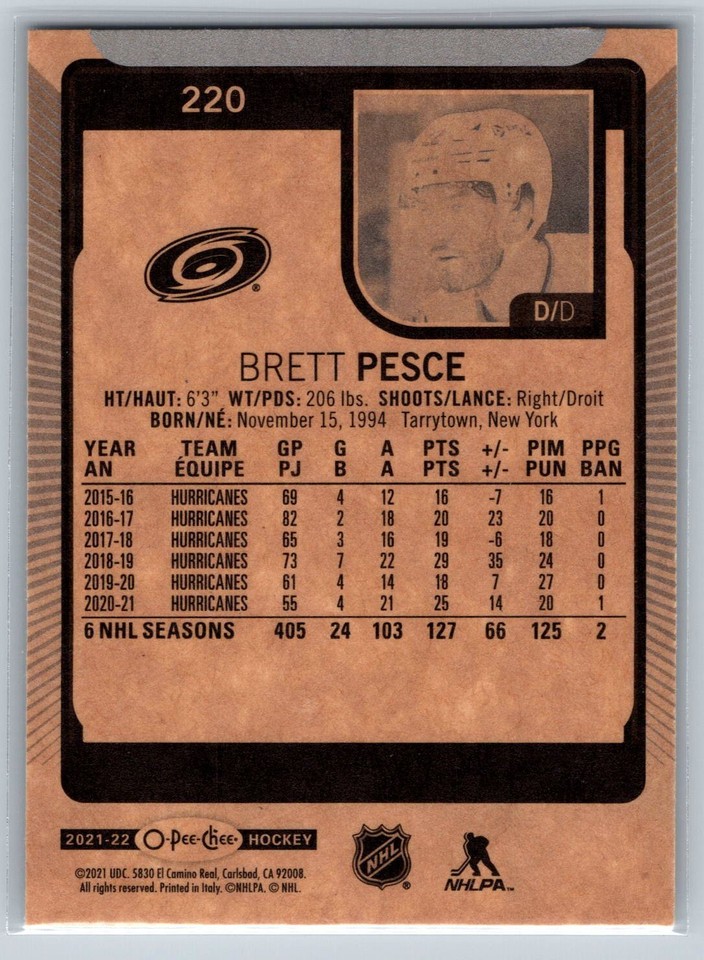 2021-22 O-Pee-Chee Brett Pesce Carolina Hurricanes #220 | eBay
