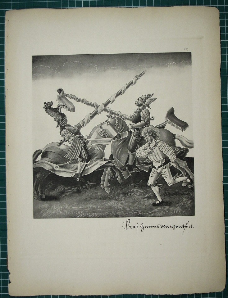 ANTIQUE PRINT MEDIEVAL KNIGHTS JOUSTING FREYDAL MAXIMILIAN I TOURNAMENT ...