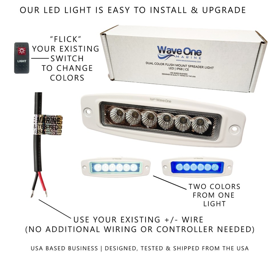 Wave One Marine | DUAL COLOR Flush Mount LED White Blue Spreader Boat Deck Light | eBay