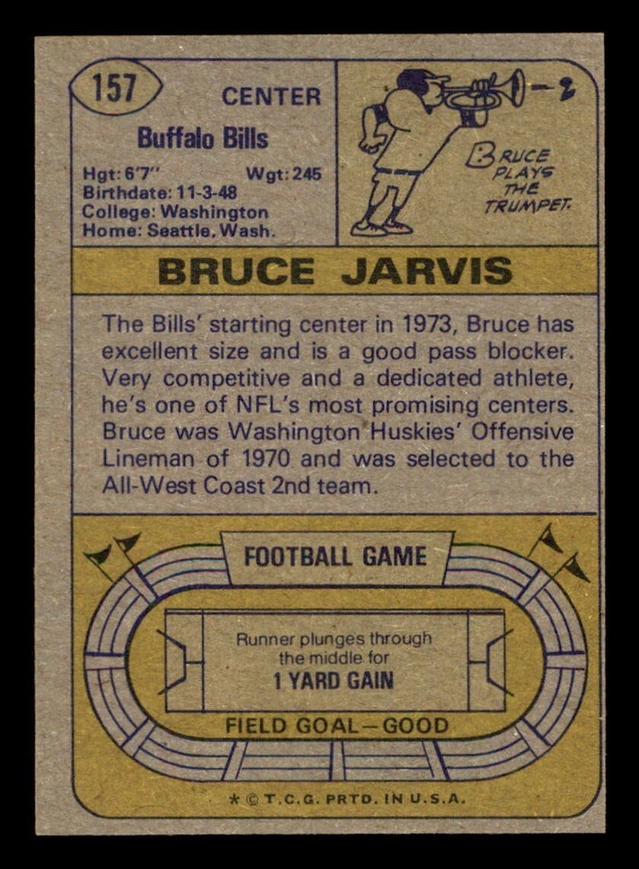 1974 Topps Football #157 Bruce Jarvis VG/EX *d2 | eBay
