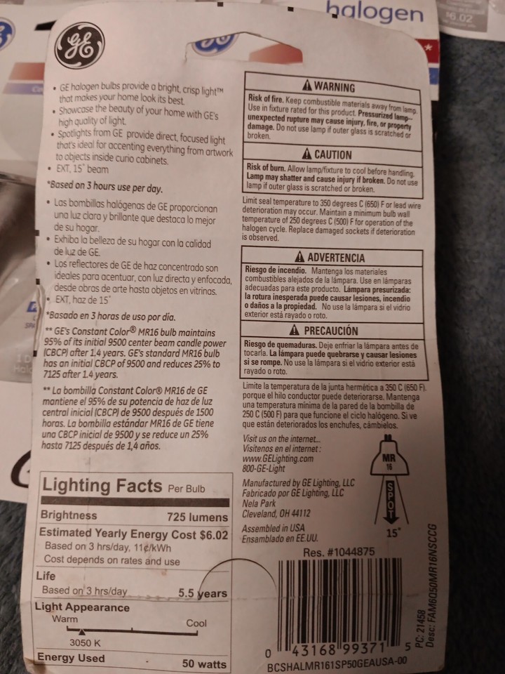 8 GE 50W MR16 12V SPOT BULB 2-PIN DIRECTIONAL LIGHT BULBS | eBay