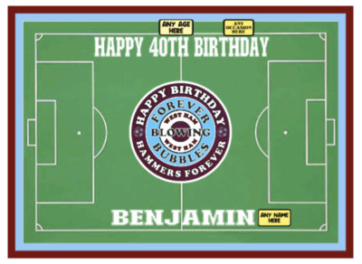 WEST HAMS FOOTBALL PITCH EDIBLE PERSONALISED ICING CAKE TOPPER -INCL ...