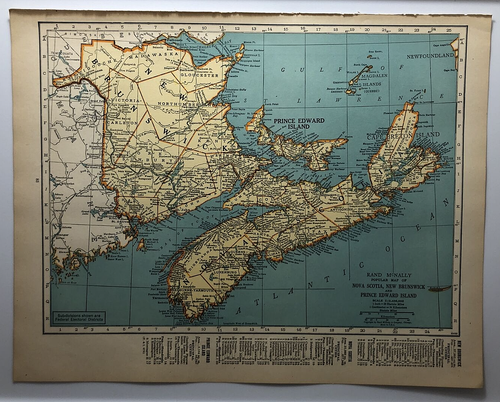 1947 Antique MARITIME PROVINCES Authentic Atlas Map - Rand McNally ...