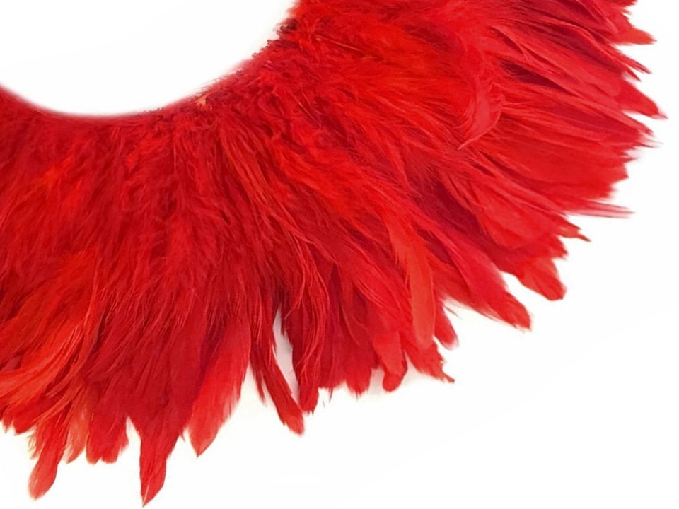 4 Inch Strip - Red Bleached & Dyed Strung Rooster Schlappen Feathers ...