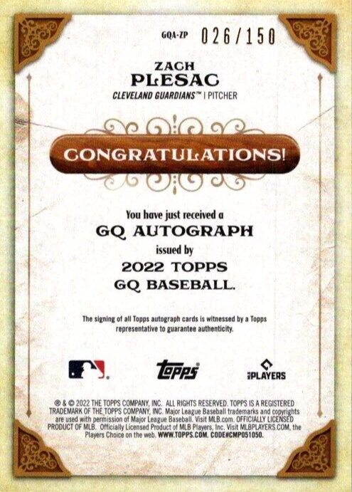 2022 TOPPS QYPSY QUEEN AUTOGRAPH INDIGO PARALLEL #GQA-ZP ZACH PLESAC ...