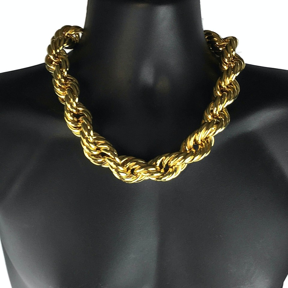 14K Gold Plated Huge Chain Hollow Rope Dookie 25MM x 20" Inch Hip Hop ...