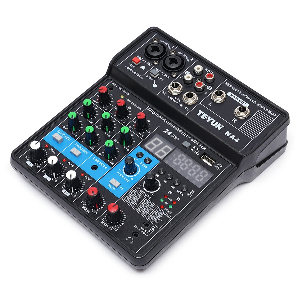 Pro 4 Channel Studio Audio Mixer Bluetooth USB DJ Live Sound Mixing ...