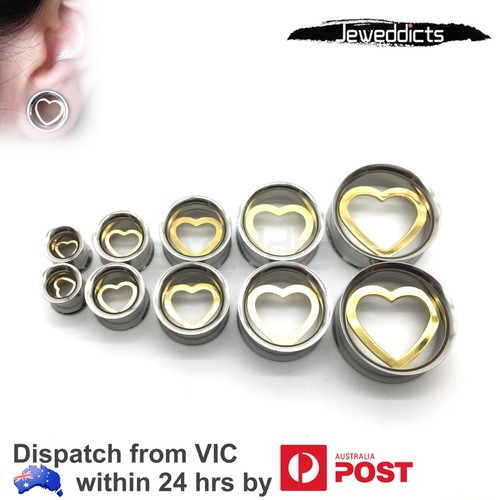 Heart Flared Tunnels Surgical Steel Ear Stretcher Piercing Body ...