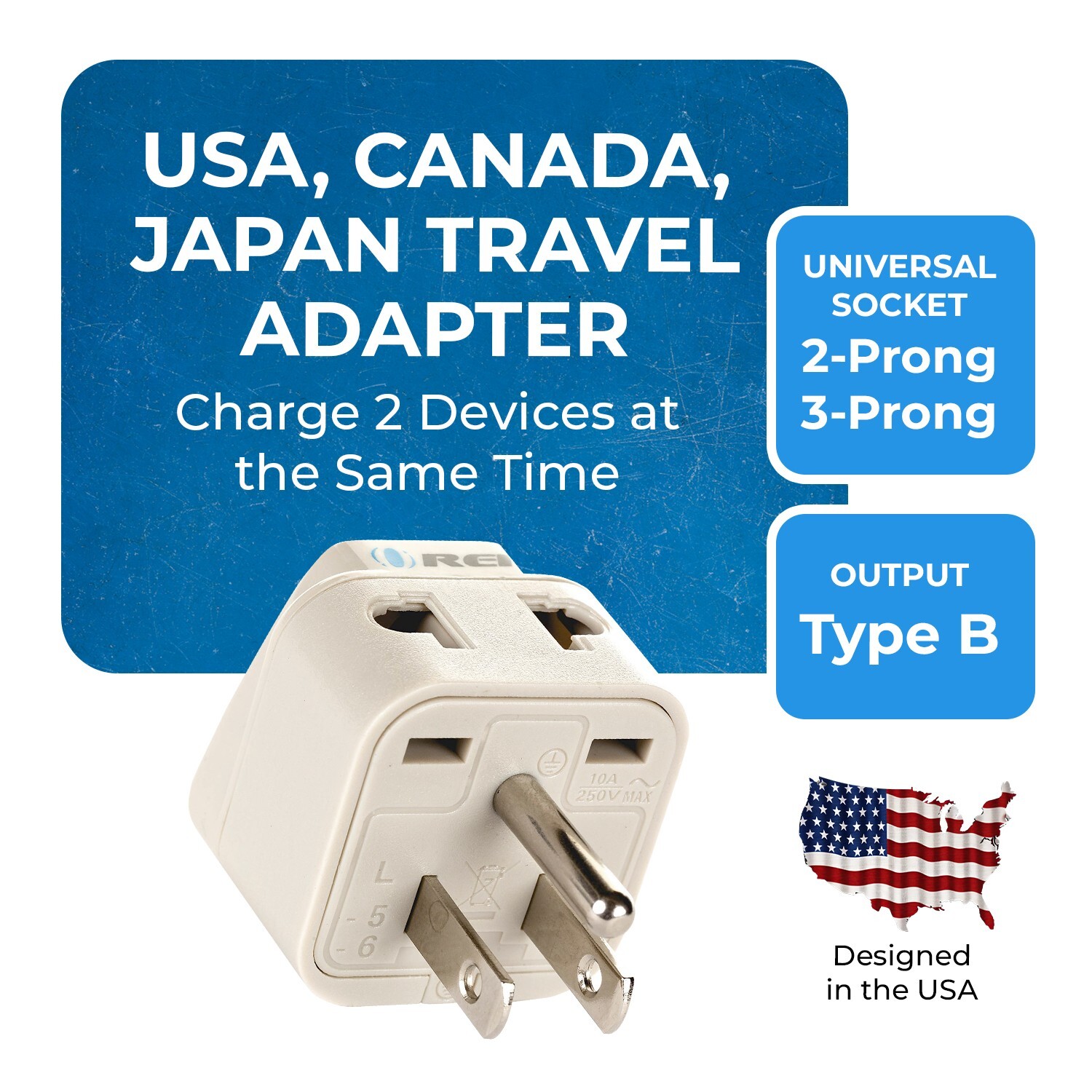 OREI 2 in 1 USA Travel Adapter Plug - UK/EU to US Type B - 2 pack ...