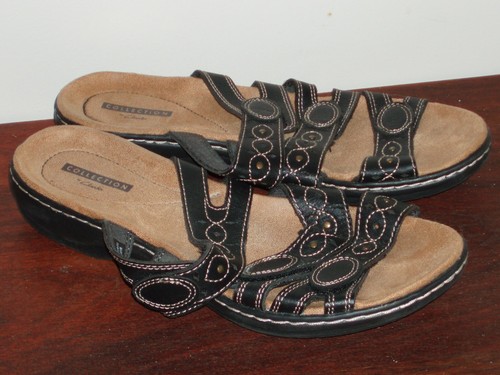 COLLECTION by CLARKS 22545 OPEN TOE Size 7 SLIDE SLIP-ON SANDAL Black ...