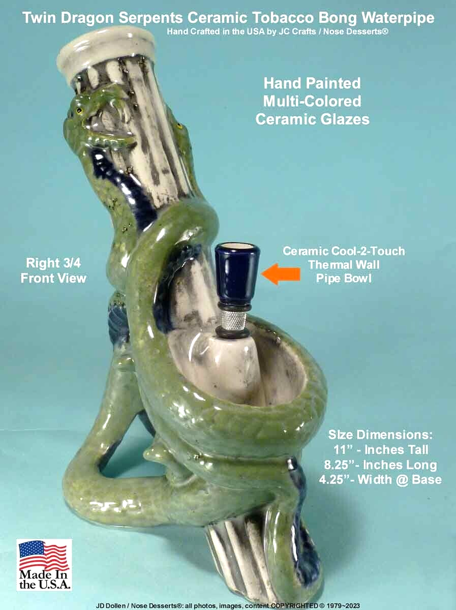 Twin Dragon Serpents Ceramic Glass Tobacco Bong Rumph Water Pipe #1841 ...