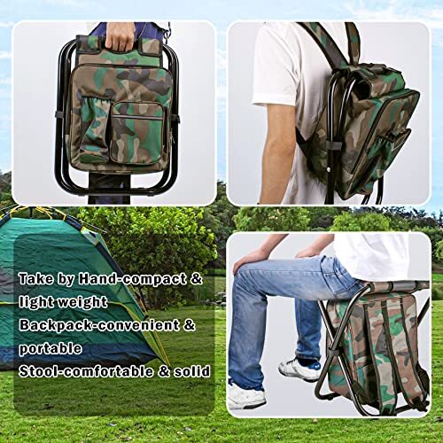 Folding Stool Backpack Insulated Cooler Bag, Collapsible Camping ...