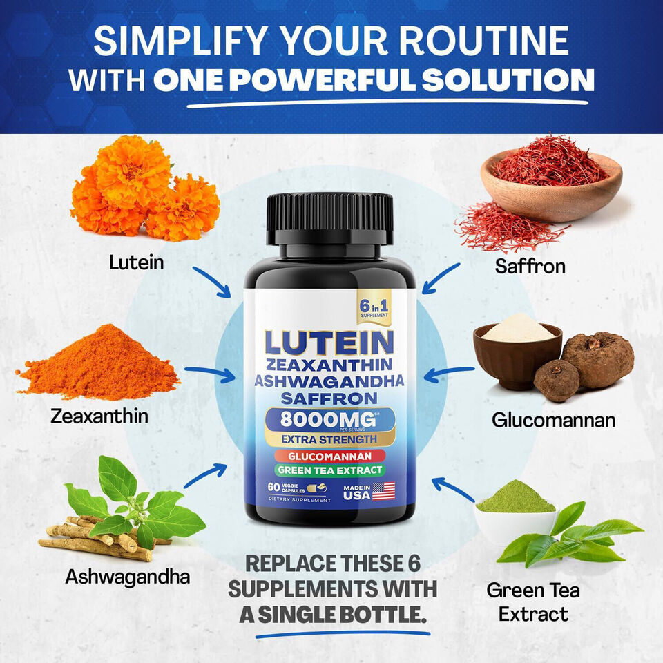 Lutein and Zeaxanthin Supplements 8000 MG Vitamins with Saffron for Eye ...