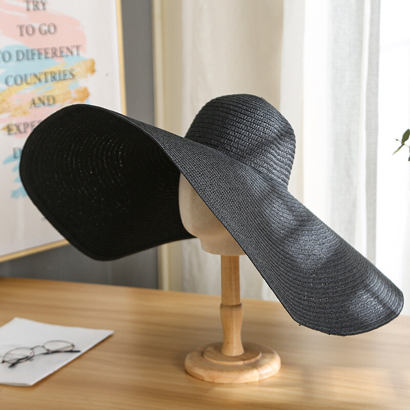 Women Large Beach Hat Foldable Straw Hat Floppy Wide Brim Sun Hat Dome ...