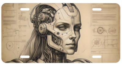Da Vinci Female Cyborg Long Hair License Plate 6 X 12 Inches Aluminum ...
