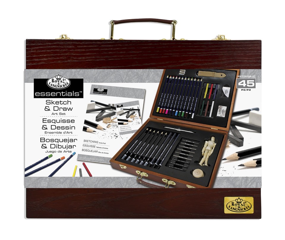 45 Piece Artist Deluxe Sketching & Drawing Pencil Charcoal Set Wooden ...