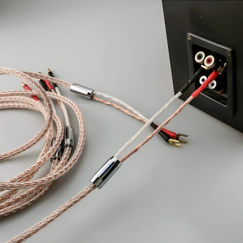 8 AWG 8N OCC HiFi Speaker Cable Cord with Splitter Banana Y Spade Plug ...