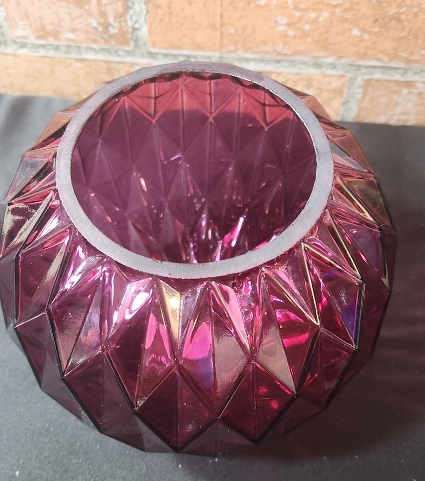 A gift From FTD Florist Vase Cranberry Color Glass Diamond Shaped ...